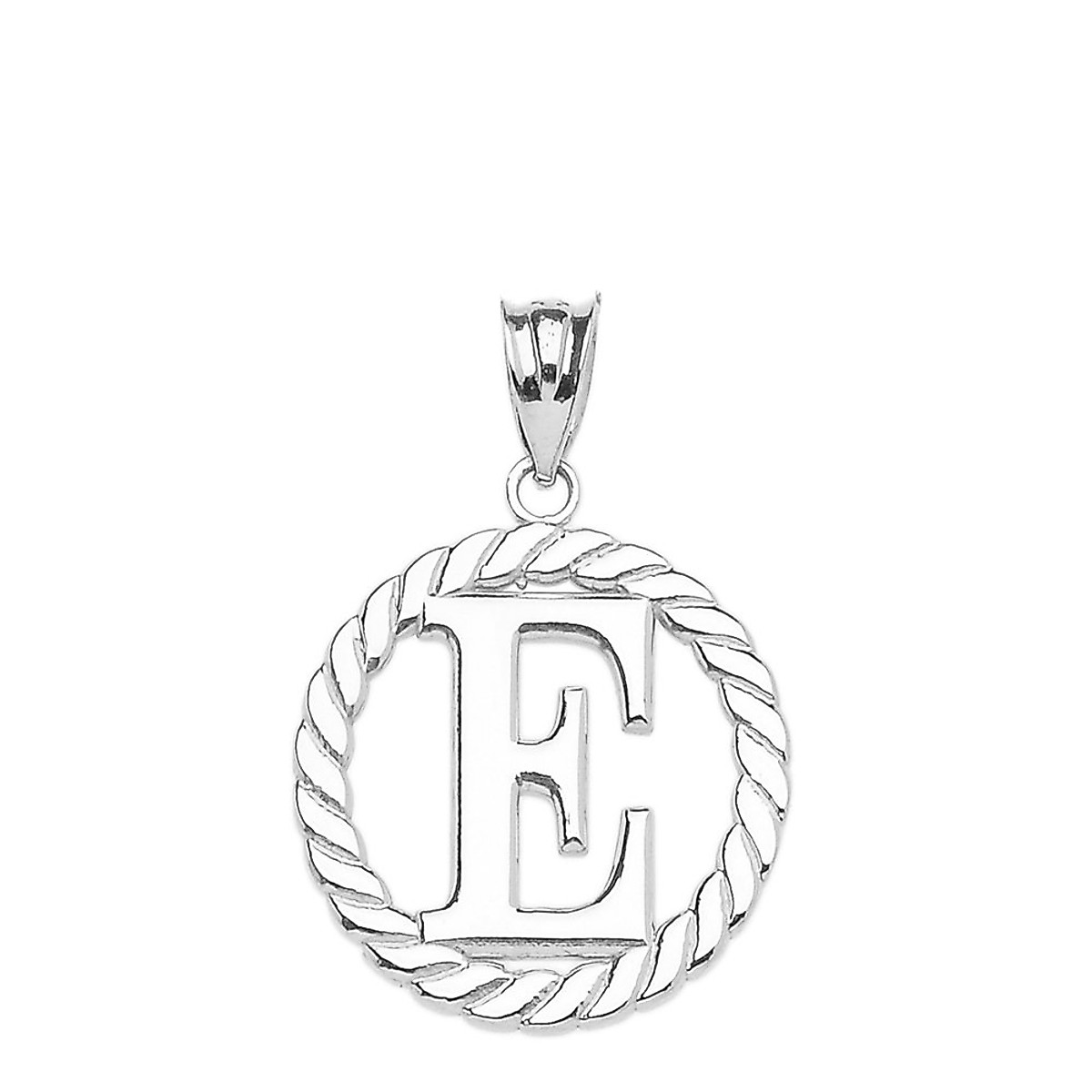 High Polish 925 Sterling Silver Roped Circle "E" Initial Charm Pendant