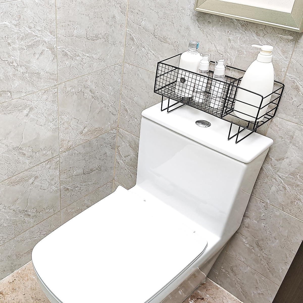 Toilet Shelf in Toilet Storage Without Drilling Or Screws, Easy Installation of Bathroom Organizer and Storage, 1 Level Bathroom Organizer. (Black monolayer)