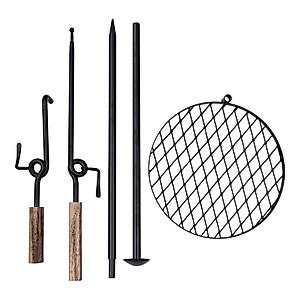 LINISHOP 2in1 Portable Campfire Grill Adjustable 360° Rotation Campfire Grill Fire Pit Grill Pan Rack BBQ Swivel Campfire Grill Charcoal Outdoor Camping Barbecue Tool Black New