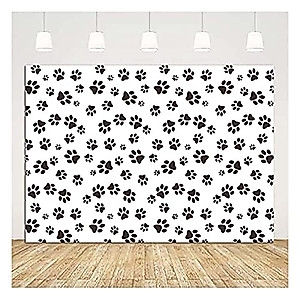 Paw Print Themed Photography Backdrop Vinyl 7X5FT Happy Birthday Party Supplies Puppy Dog Paw Print Photo Background Baby Shower Pet Treat Party Decoration Candy Table Photo Booth Studio Props