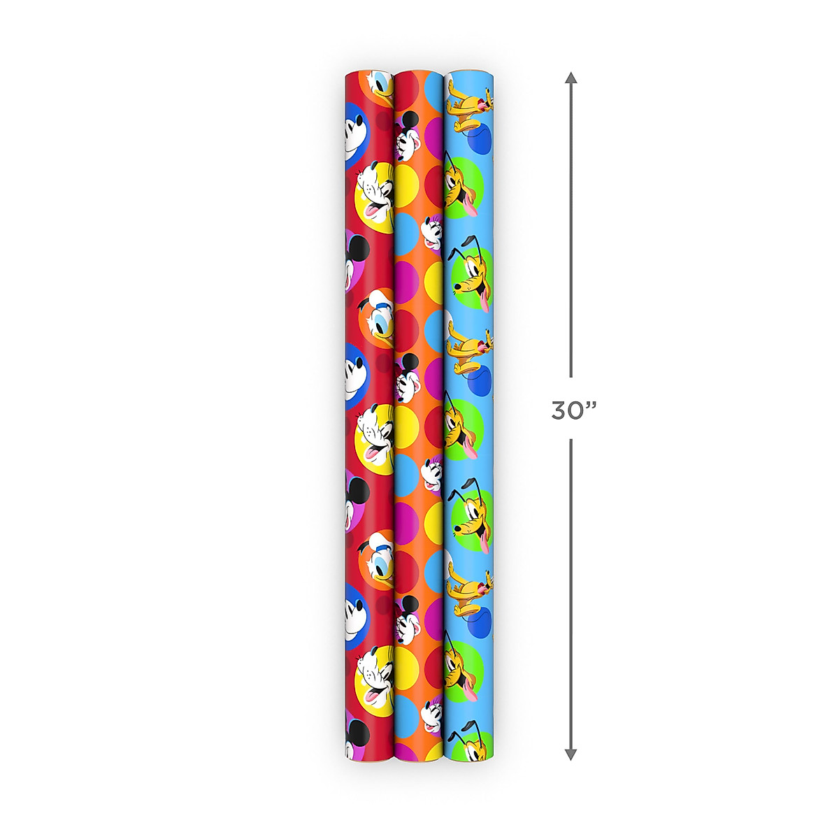 Hallmark Disney Wrapping Paper Rolls for Kids Birthdays, Christmas, Any Occasion (Set of 3 Rolls: 60 sq. ft. ttl.) Mickey Mouse, Minnie Mouse, Pluto, Donald Duck, Daisy Duck