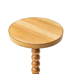 LONYKE Rustic Wood Drink Table, Round Martini Table Farmhouse Pedestal End Table with Base for Small Space Living Room, Bedroom, Natural Wood