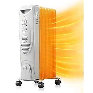 R.W.FLAME Oil Filled Radiator Heater,3 Heat Settings, Adjustable Thermostat, Portable Space heater, Quiet Heater with Tip-over & Overheating Functions(27", Grey)