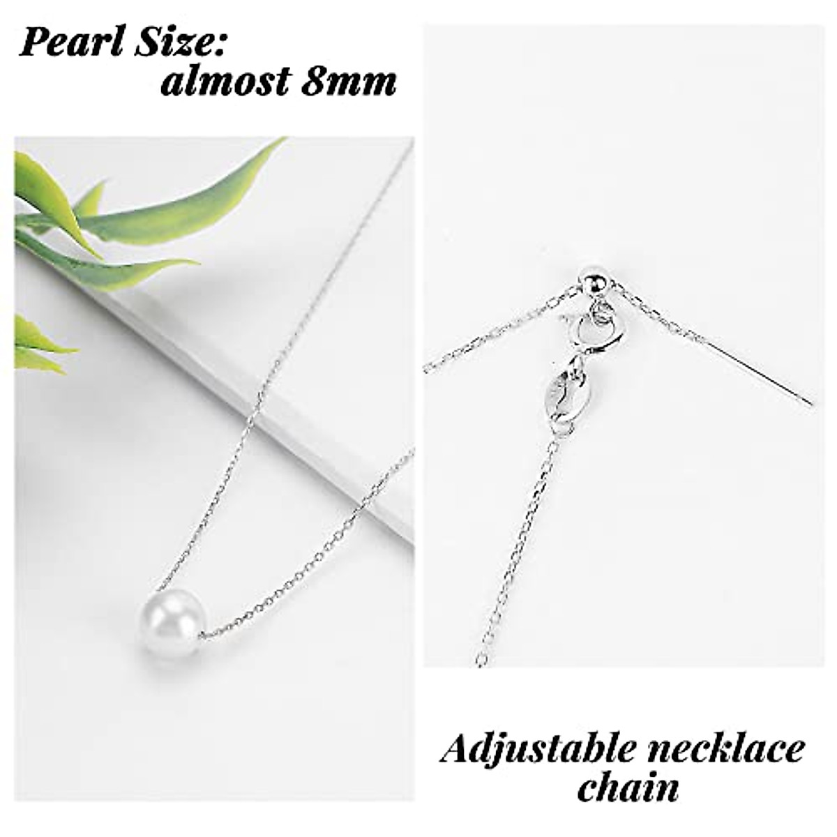Pearl Pendant Necklace, Single pearl necklace for women adjustable length S925 sterling silver simple Handmade pearl Chain necklace as everyday jewlery Birthday Gift for women girls friends Mom