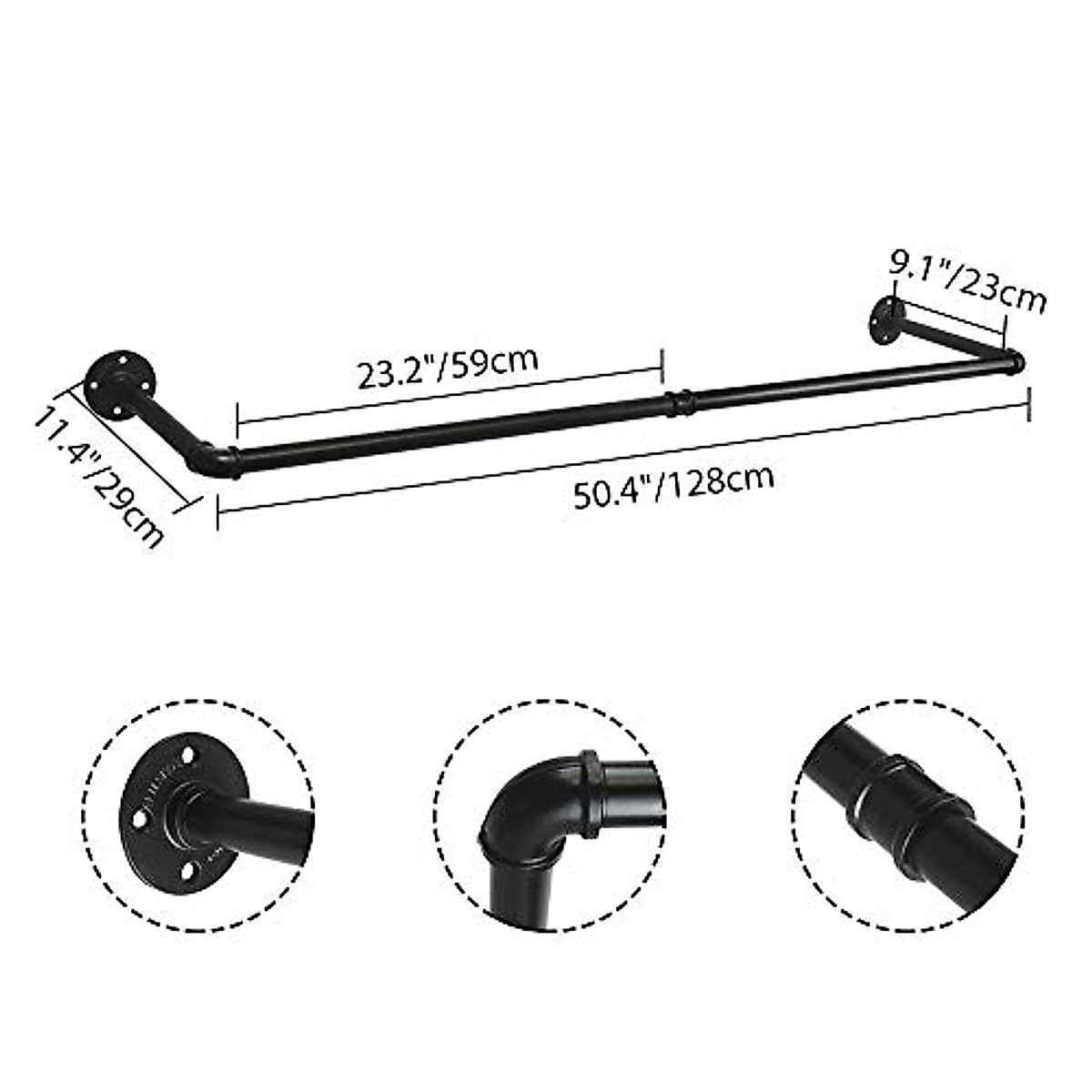 GeilSpace Industrial Pipe Clothes Hanging Bar, Wall-Mounted Clothes Rack, Garment Rack, Space-Saving, Holds up to 50lb, Easy Assembly, Black (48 Inch)