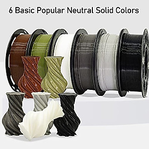OEM MIKA3D 1.75mm 3D Printer PLA Filament 6 in 1 Bundle: Black, White, Light Grey, Dark Grey, Brown, Army Green; 6 Neutral Colors Packed, Each 250g, 6 Spools Packed, Total 1.5Kg 3D Printing PLA