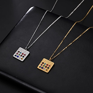 LIKGREAT Hebrew Inscription Birthstone Necklace 12 Tribes of Israel Breastplate Amulet Pendant Judaic Hoshen High Priest Jewelry (gold tone)