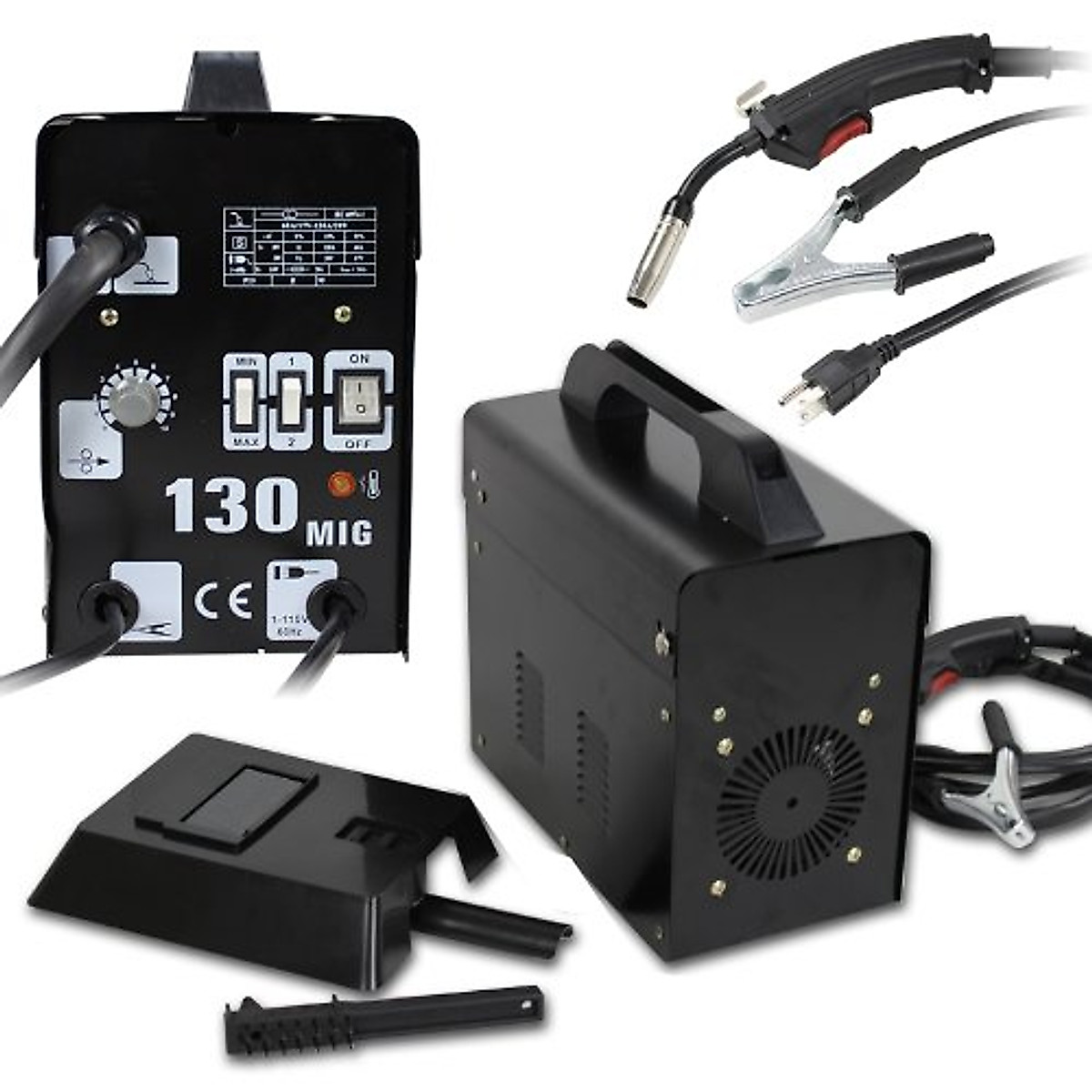 ZENY MIG130 Gas-Less Flux Core Wire Automatic Feed Welder Welding Machine w/Free Mask AC Current 60 AMP - Commercial Grade - 110 V