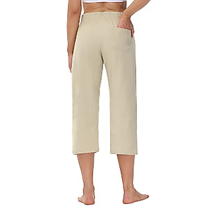 Cakulo 2024 Summer Capri Pants for Women High Waisted Casual Drawstring Wide Leg Cropped Lounge Pants Pockets