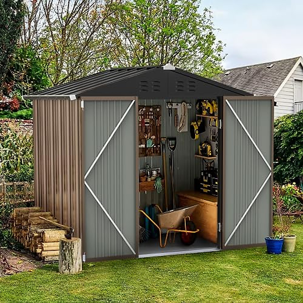 TAVATA Sheds & Outdoor Storage with Floor, 6x4 FT Outdoor Storage Shed, Outdoor Shed Garden Shed Tool Shed with Lockable Door for Garden Backyard Patio Lawn…