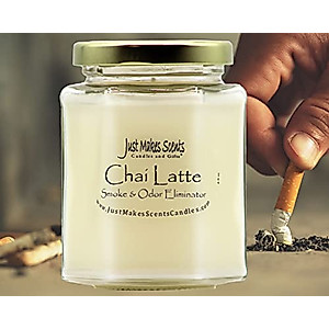 Chai Latte Scented Smoke and Odor Eliminator Candle - Neutralizes Cigarette, Food and Pet Smells - Hand Poured in The USA by Just Makes Scents