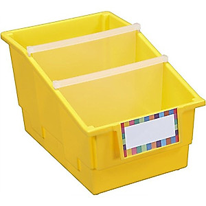 Really Good Stuff Large Plastic Labeled Book & Organizer Bin, Classroom Organizing Baskets, Divided Containers for Books & Supplies, Label Holders, Organize School & Home, Primary Colors 4 pk