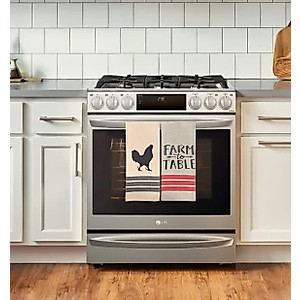 fillURbasket Farmhouse Kitchen Towels Set Farm Towels Pig Rooster Chicken Cow Towels Tan Black Dish Towels Set of 5 Cotton 16"x28"