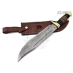 SHINY CRAFTS | 18" Large Handmade Forged Crocodile Dundee Knife, Fixed Blade Knife, Damascus Hunting Knife, Knife with Premium Leather Sheath (HK-0019-B)