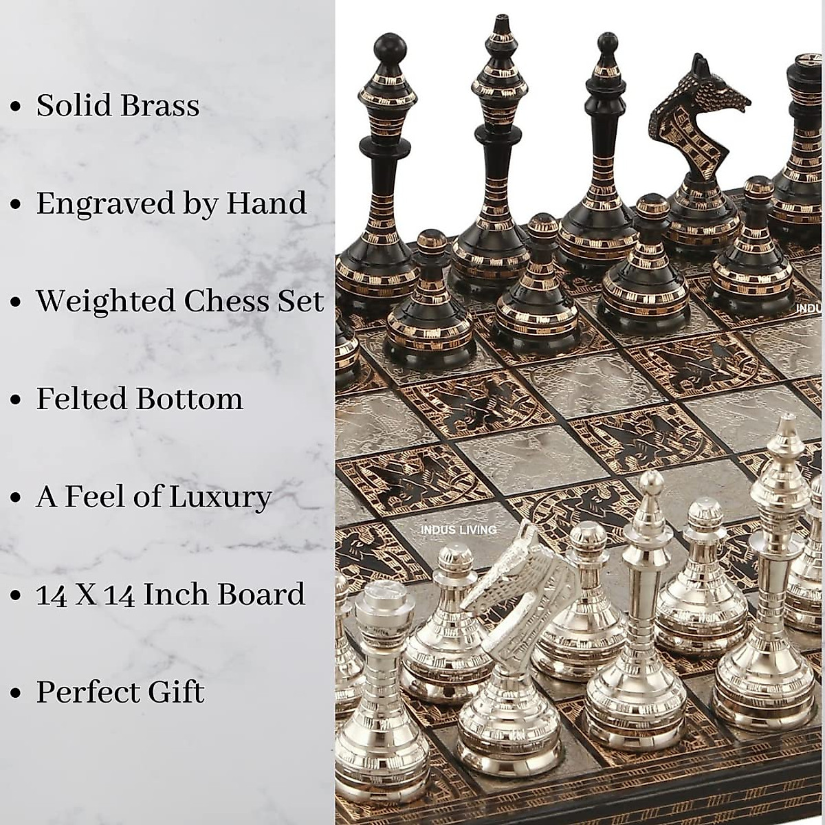 Luxury & Decorative Premium Chess Board Game Set | 14 x 14 Inches | Multicolor | Collectible & Handmade Chess Set for Professionals & Adult for Tournament/for Gifting by INDUS LIVING