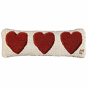 Chandler 4 Corners Artist-Designed Three Hearts Hand-Hooked Wool Decorative Throw Pillow (8” x 24”) Valentine's Day Pillow for Couches & Beds - Low Maintenance - Pillow for Anniversary & Weddings