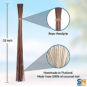 SN SKENNOVA - 1 Piece of 32 inch Multi-Surface Sturdy Outdoor Authentic Coconut Leaf Broom Asian Heavy Duty Broom Thai Natural Coconut Leaf Broom (Country Rustic)