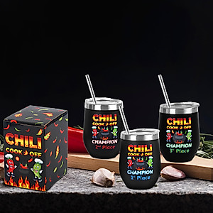 Tkifoda 3 Pcs Chili Cook Off Prizes Trophies Cups 1st 2nd 3rd Place Chili Cups Awards 12 oz Stainless Steel Insulated Tumbler with Lids Straws Brush Chili Boxes Chili Cook Off Decorations Supplies