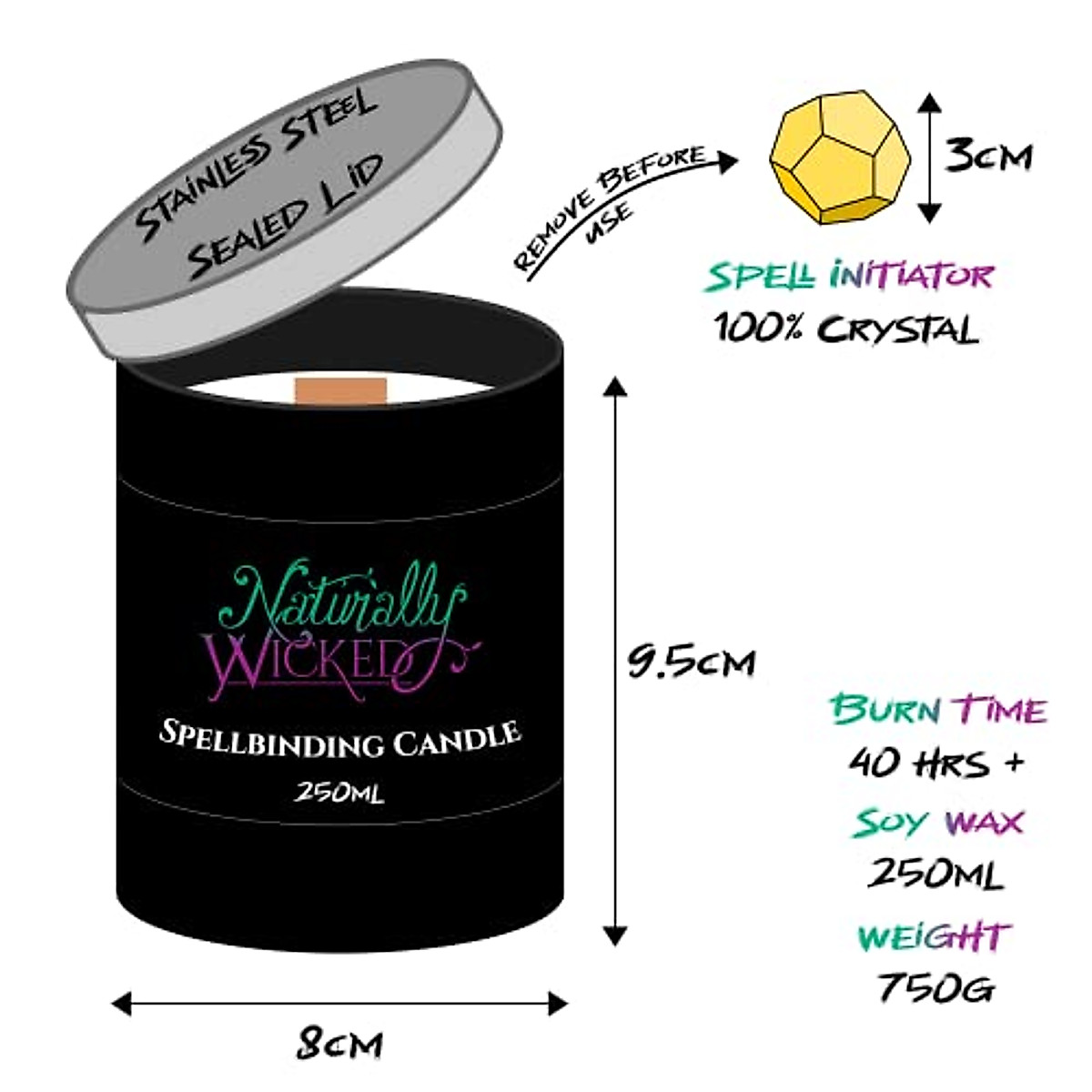 Naturally Wicked Spellbinding Courage Candle with Crystal, Wood Wick & Gift Box