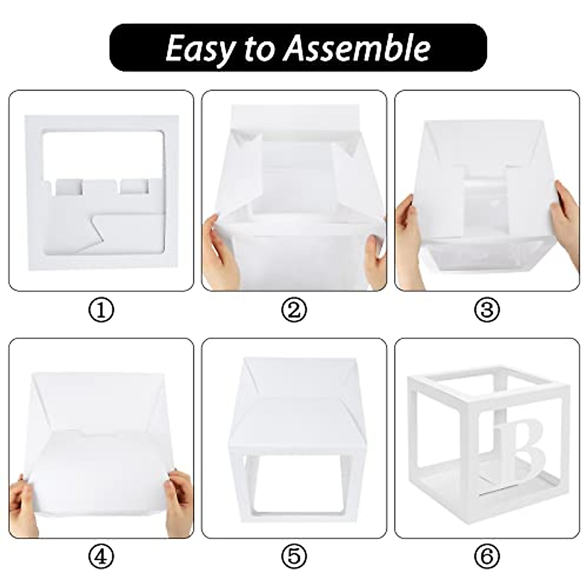 RUBFAC 5pcs Bridal Shower Decoration Box, White Transparent Balloon Box with ‘TO BE BRIDE GROOM’ and ‘A-Z’ Letters for Wedding Shower Baby Shower Engagement Bachelorette Parties Photo Booth Backdrop