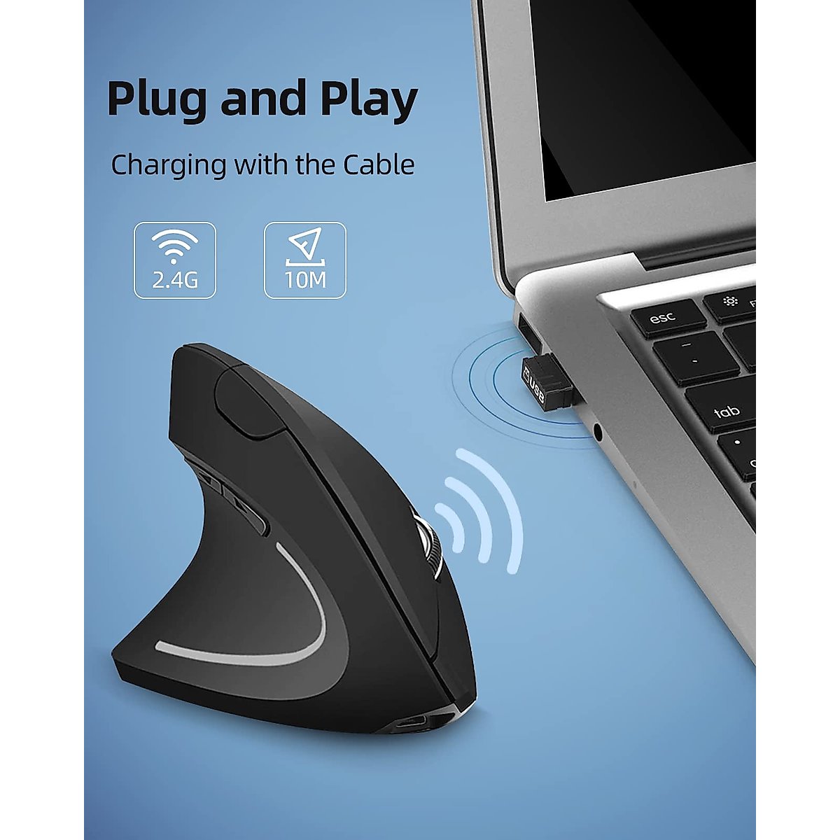 ASOYIOL Left Handed Mouse, Rechargeable Left Vertical Mouse Wireless -2.4G Left Hand Ergonomic Mouse with 6 Buttons Adjustable 800/1200/1600 DPI (Left Hand)