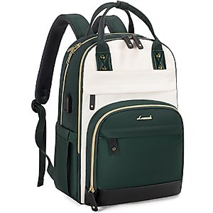 LOVEVOOK Laptop Backpack for Women, Fits 15.6 Inch Laptop Bag, Fashion Travel Work Anti-theft Bag, Business Computer Waterproof Backpack Purse, Backpacks, Beige-Green-Black