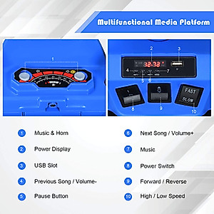 HONEY JOY 12V Ride On ATV, 4-Wheeler Battery Powered Toddler Quad, 2 Speeds, LED Headlights, Slow Start, Horn, Music, Treaded Tires, Electric Ride On Toy for Kids(Blue)