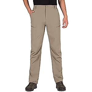Shallowlulu Men's Cargo Hiking Pants Quick Dry Lightweight Waterproof Fishing Pants for Men with Multi Pockets for Camping Travel Work(Stone Khaki 32W/30L)