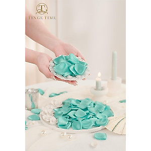 TINGE TIME 300pcs Silk Rose Petals Teal Green Heart Flower Petals for Wedding Flower Girl Basket Aisle Scatter Dinner Table Centerpieces Party Confetti Bridal Shower Romantic Night Decoration