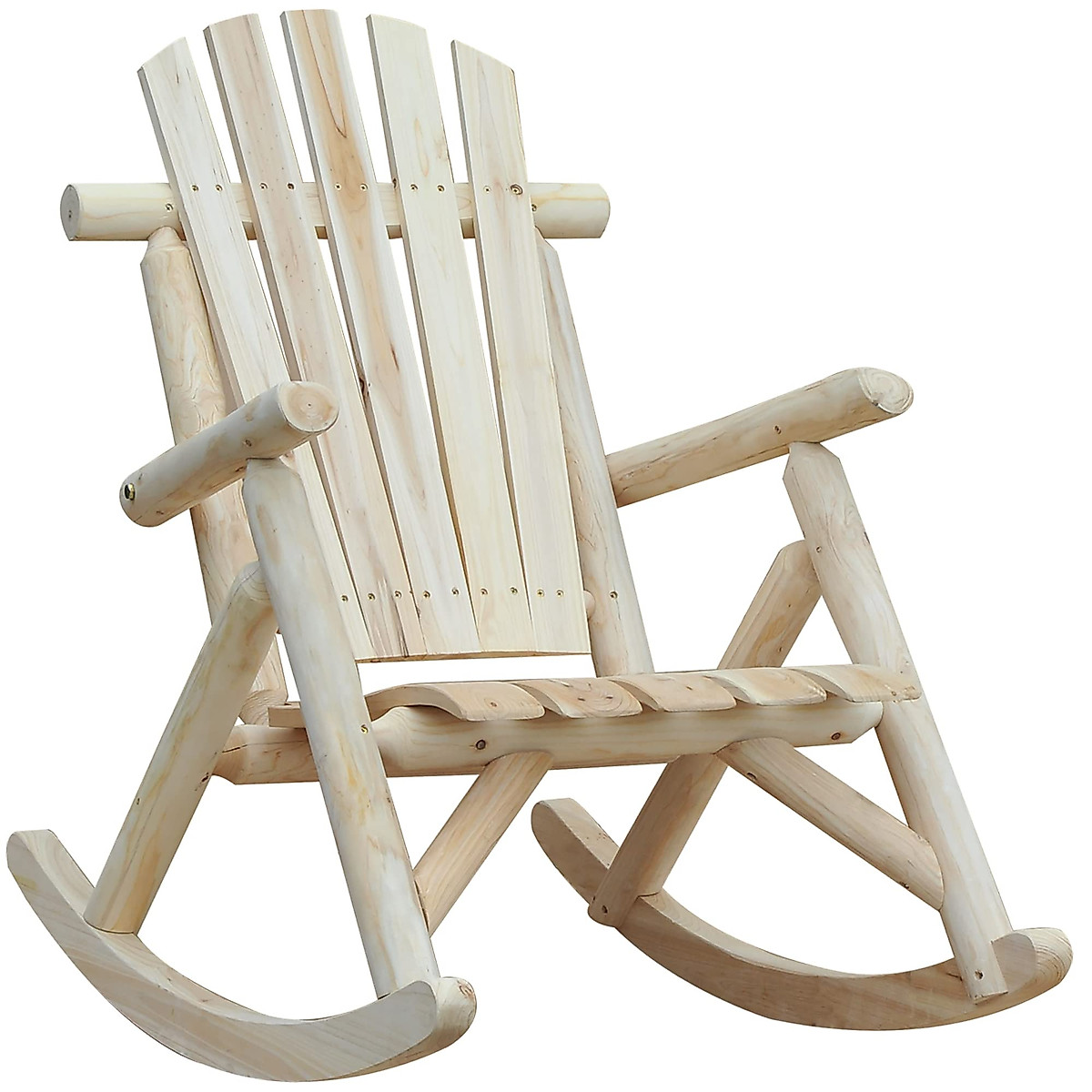 Outsunny Outdoor Wooden Rocking Chair, Single-Person Adirondack Rocking Patio Chair with Rustic High Back, Slatted Seat and Backrest for Indoor, Backyard, Garden, Carbonized