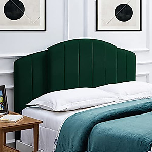 Ball&Cast Bed Headboard Velvet Upholsted Curved Top Design Full/Queen/King Size 3 in 1,Heights from 37 to 49 inch Adjustable Emerald Green Set of 1