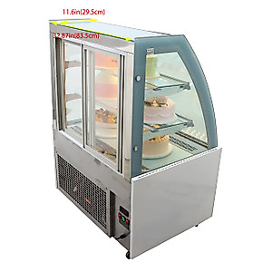 INTSUPERMAI Glass Bakery Display Case 35inch Floor Standing Refrigerated Cake Showcase Bakery Cabinet Display Refrigerators Cake Showcase Arc Back Door LED Lighting 220V Automatic Defrost