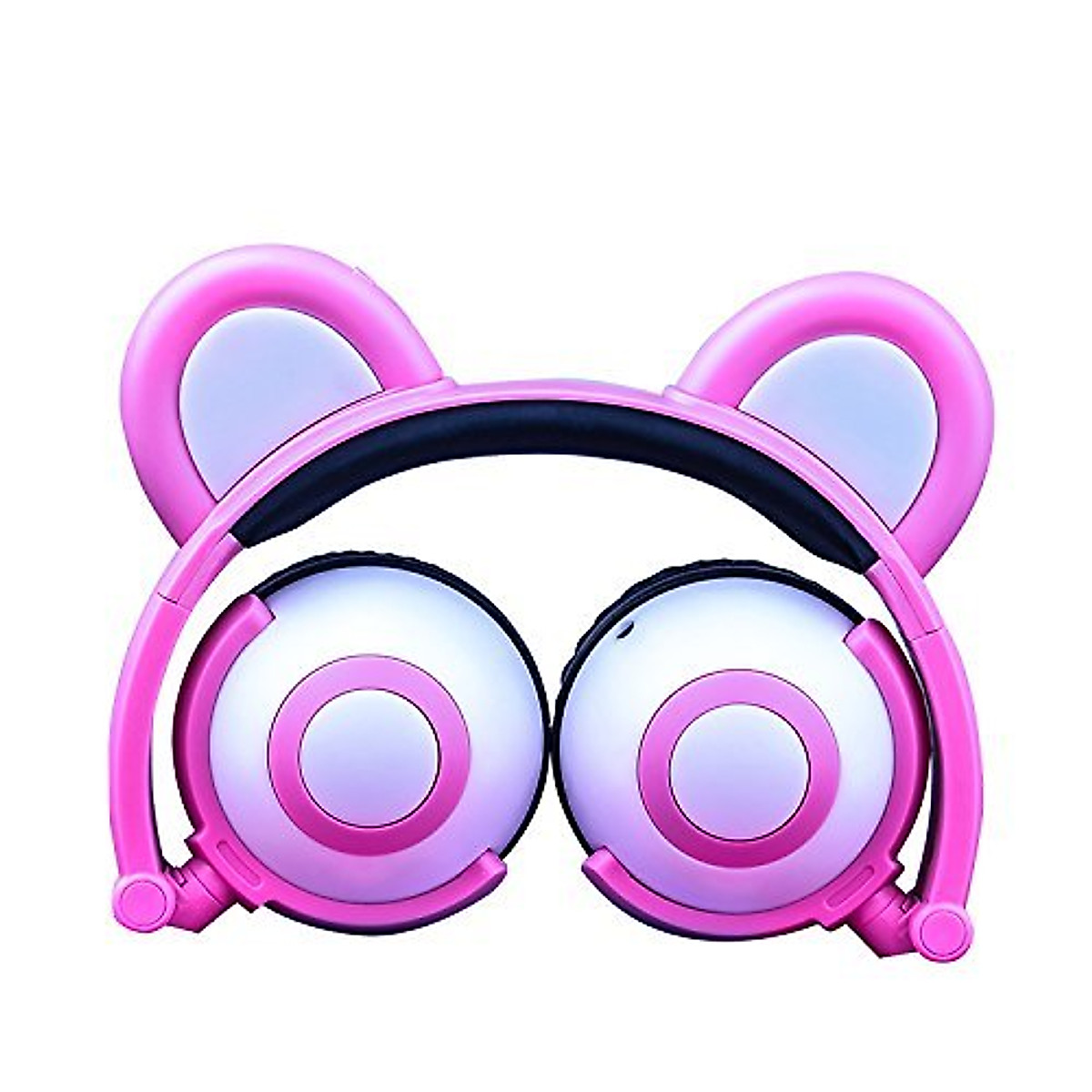 Winnes Bear Ear Bluetooth Headphones,Cat Ear Headphones Foldable Gaming Headsets Earphone with LED Flash Light for iOS Android Mobile Phone Tablet (Pink)