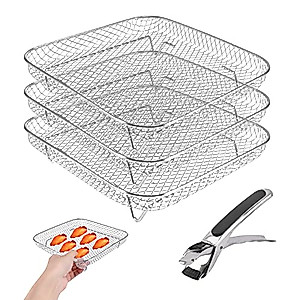 8 Inch Square Air Fryer Rack, Set of 3 Stackable Stainless Steel Dehydrator Rack, Square Racks Air Fryer Accessories for Cosori, Instant Vortex, Nuwave Air Fryer, Ninja Foodi Grill