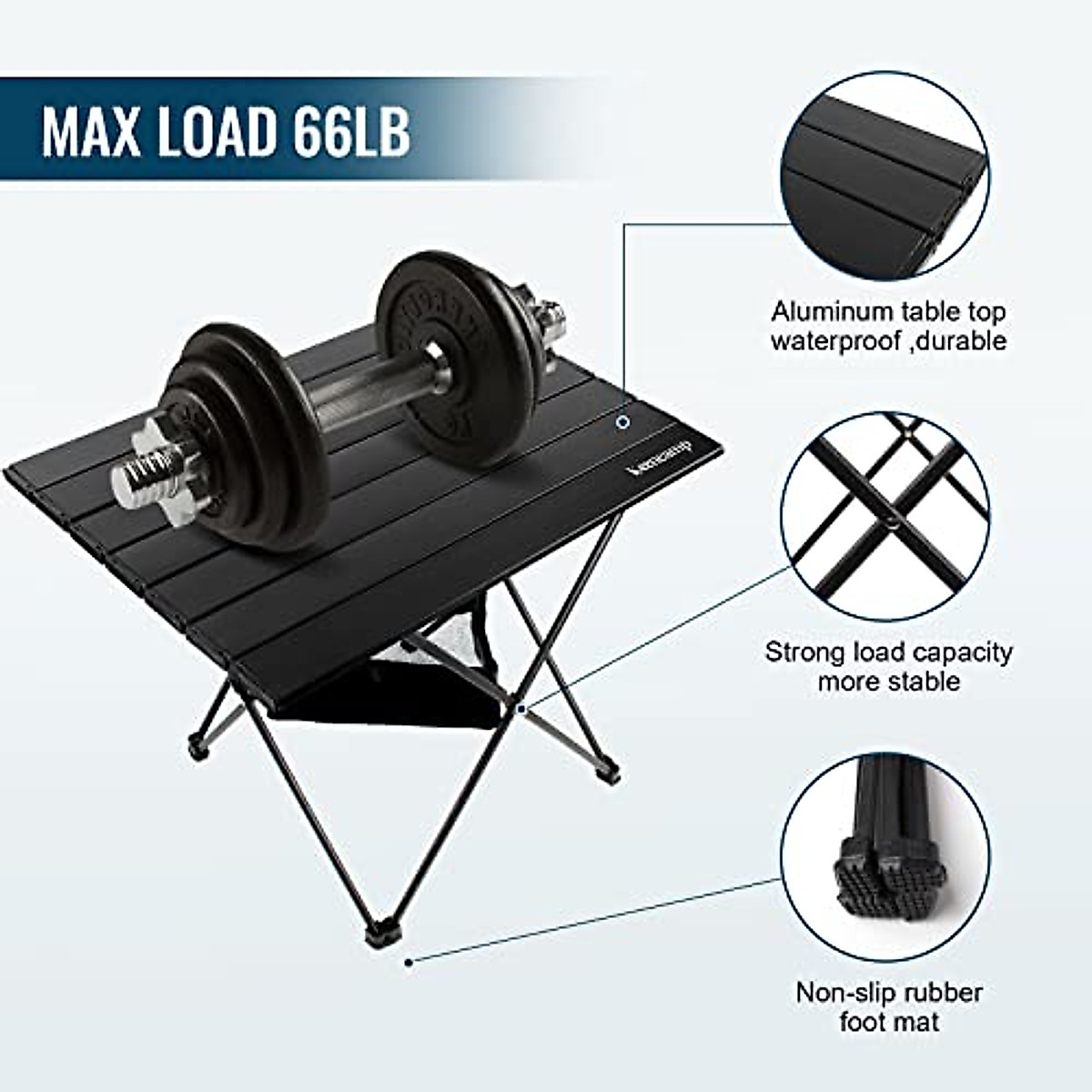 Keencamp Beach Table Compact Camping Folding Table Ultralight with Storage Portable Aluminum Outdoor Coffee Table Foldable for Travel Picnic Cooking Black 22" D x 15.82" W x 15.82" H