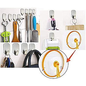 10 Pcs Adhesive Hook (Hold 8 lb Each) Heavy Duty 304 Stainless Steel Hanging for Bath Towel Coat Hat Hooks Kitchen Wall Storage Organizer
