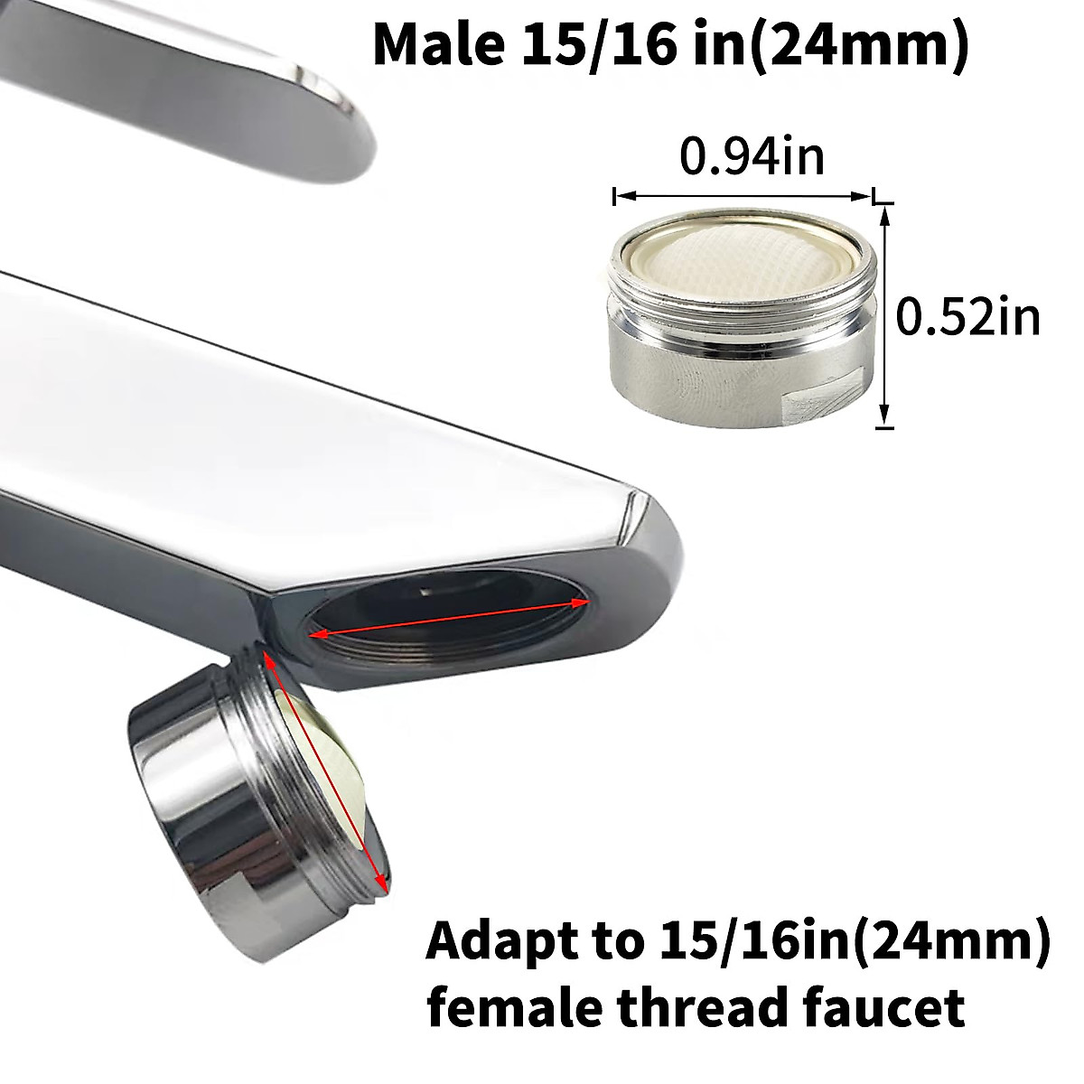 TSBSHum Bathroom Sink Aerator,2.2 GPM Faucet Aerator, Made of Solid Brass and Stainless Steel,15/16 Inch Male Thread Faucet Replacement with Gasket,For Kitchen and Bathroom,6PCS(Silvery)