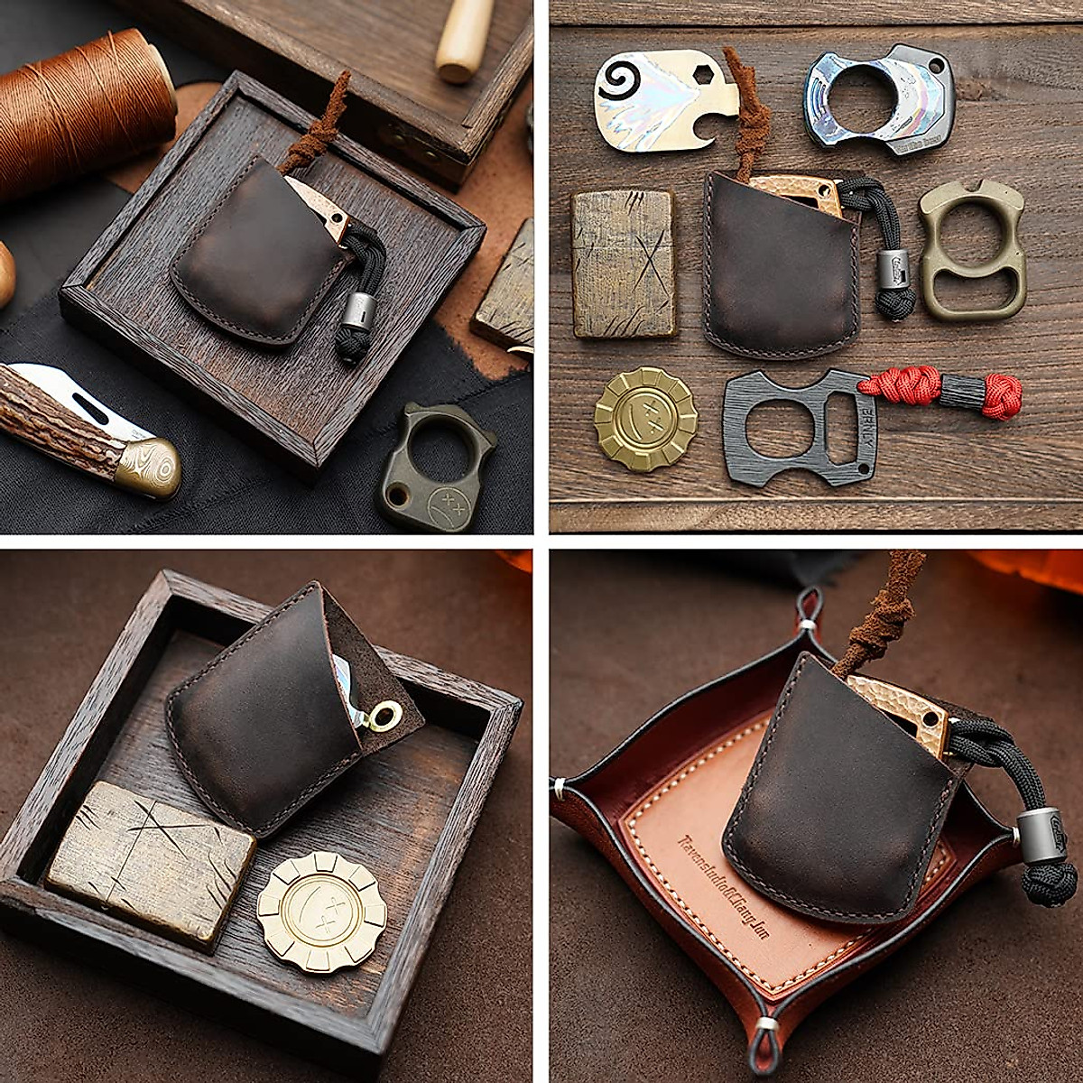 VIPERADE PJ27 Leather Sheath for EDC Knuckle, EDC Coins Sheath for Men, Small EDC Leather Sheath for Lighter, Car key, Carabiner, Mini EDC Gears (Brown)