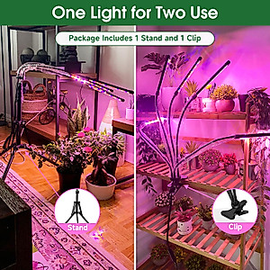 Wolezek Grow Lights for Indoor Plants, Full Spectrum LED Plant Grow Light with Adjustable Stand and Sturdy Clip, 5-Heads Plant Light with Auto 6/12/16H Timer, 3 Light Modes, 5 Levels Dimmable