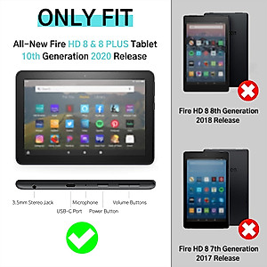 PEPKOO Kids Case for Fire HD 8 & HD 8 Plus Tablet, Light Weight Flexible Shockproof Cover with Foldable Handle Kickstand for Amazon Kindle Fire Tablet 10th Generation 2020, Pink Purple