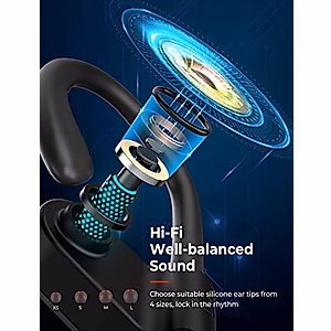 Redzoo Bluetooth Headphones, Bluetooth 5.0 Wireless Earbuds Sports, 22Hr Playtime Bluetooth Earphones for Running w/25° Ergonomic Ear Hooks, IPX7 Waterproof, Noise Cancelling Mic (Black)