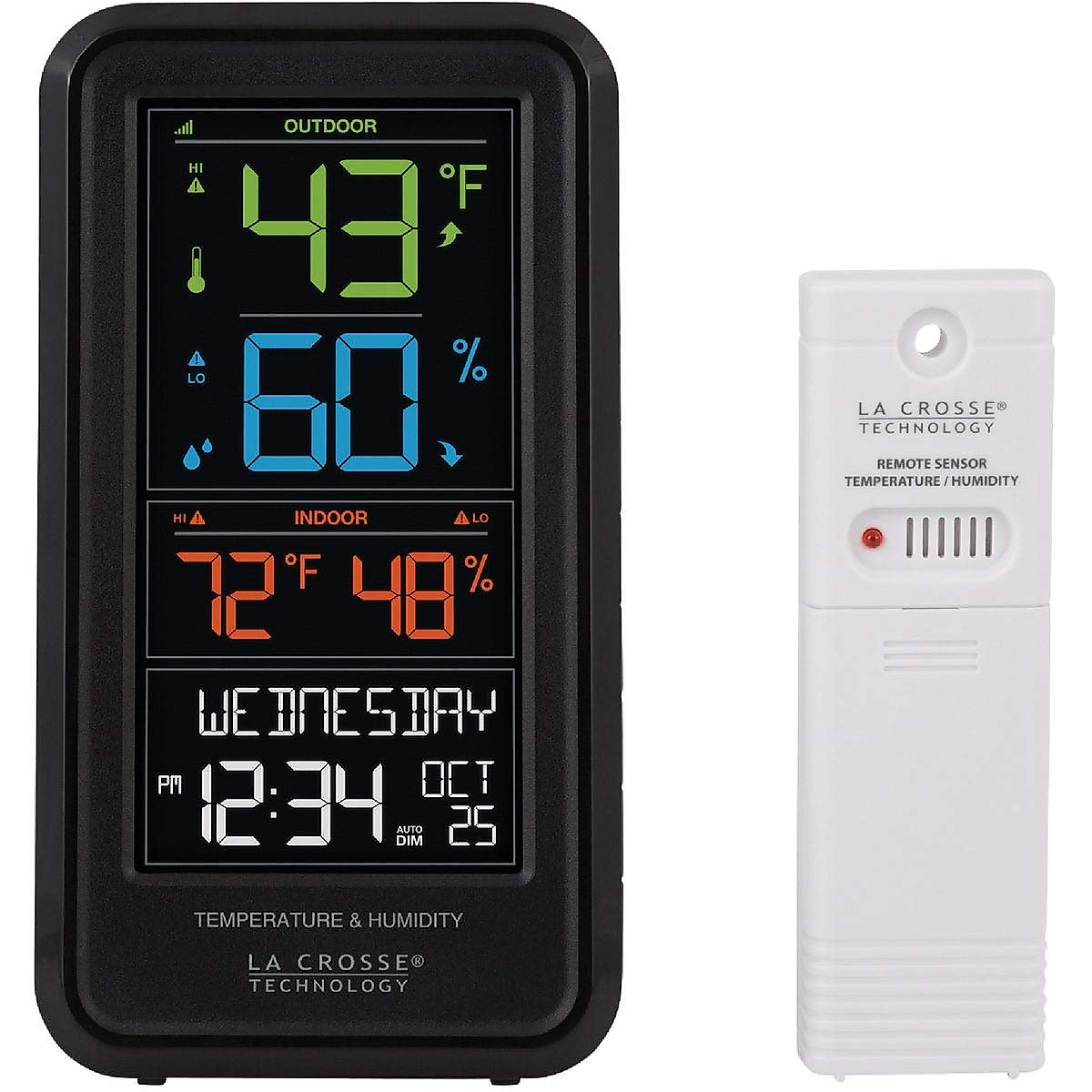 La Crosse Technology S82967 Electric/Battery-Powered Color-LCD Wireless 2-Piece Digital Personal Weather Station with Hygrometer and Calendar