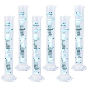 6Pack Plastic Graduated Cylinder 250 ml Transparent Measuring Cylinder Set, Science Measuring Test Tube Flask, Graduated Cylinder Beaker with 2-Sided Marking & Pour Spout for Home and School Science