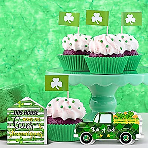3 Pcs St. Patrick's Day Table Wooden Signs St. Patrick's Table Decoration Lucky Sign Shamrocks Green Truck Irish Themed Table Centerpiece for St. Patrick's Day Party Home Table Decor (Novelty Style)