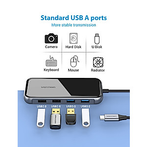 VENTION USB C Docking Station Dual Monitor - 10 in 1 USB C Hub Multiport Adapter with 4K HDMI VGA 100W PD 4 USB Ports Gigabit Ethernet SD/TF Card Reader for MacBook Pro Air Dell XPS HP