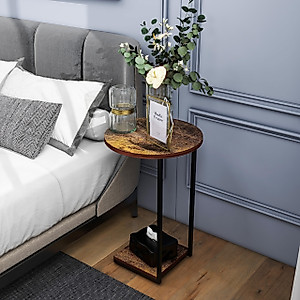 DCLRN C Shaped End Table for Couch,Round Coffee End Table,C Shaped Wood Side Table-Perfect for Living Room and Bedroom.(Brown)