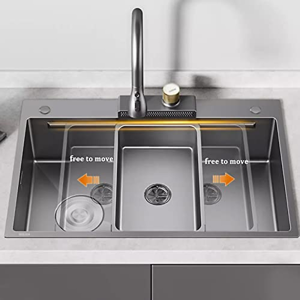 Gray Kitchen Sink Stainless Steel Sink With Waterfall Faucet Gray Sink Single Bowl Sink Thickened Stainless Steel Side Drain (Size : 75x46x20CM)