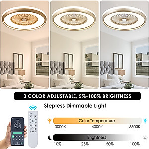 HUMHOLD 24" Low Profile Ceiling Fan with 3-Dimmable Light, Flush Mount Ceiling Fan Lighting Remote & APP Control, 6 Speeds Timing Reversible Blades, Smart Enclosed Ceiling Fan for Bedroom Gold