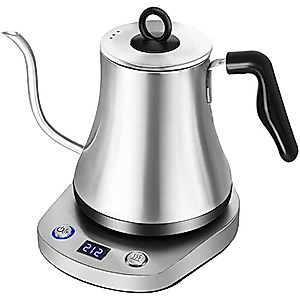 HOMOKUS Electric Gooseneck Kettle with Temperature Control - Pour Over Kettle for Coffee and Tea with 6 Temp Presets - 100% Stainless Steel Inner - 1000W Rapid Heating - 0.8L