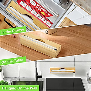 Ziplock Bag Organizer, Wrap Dispenser with Cutter, Plastic Wrap, Aluminum Foil and Wax Paper Dispenser for Kitchen Drawer, Bamboo Roll Organizer Holder